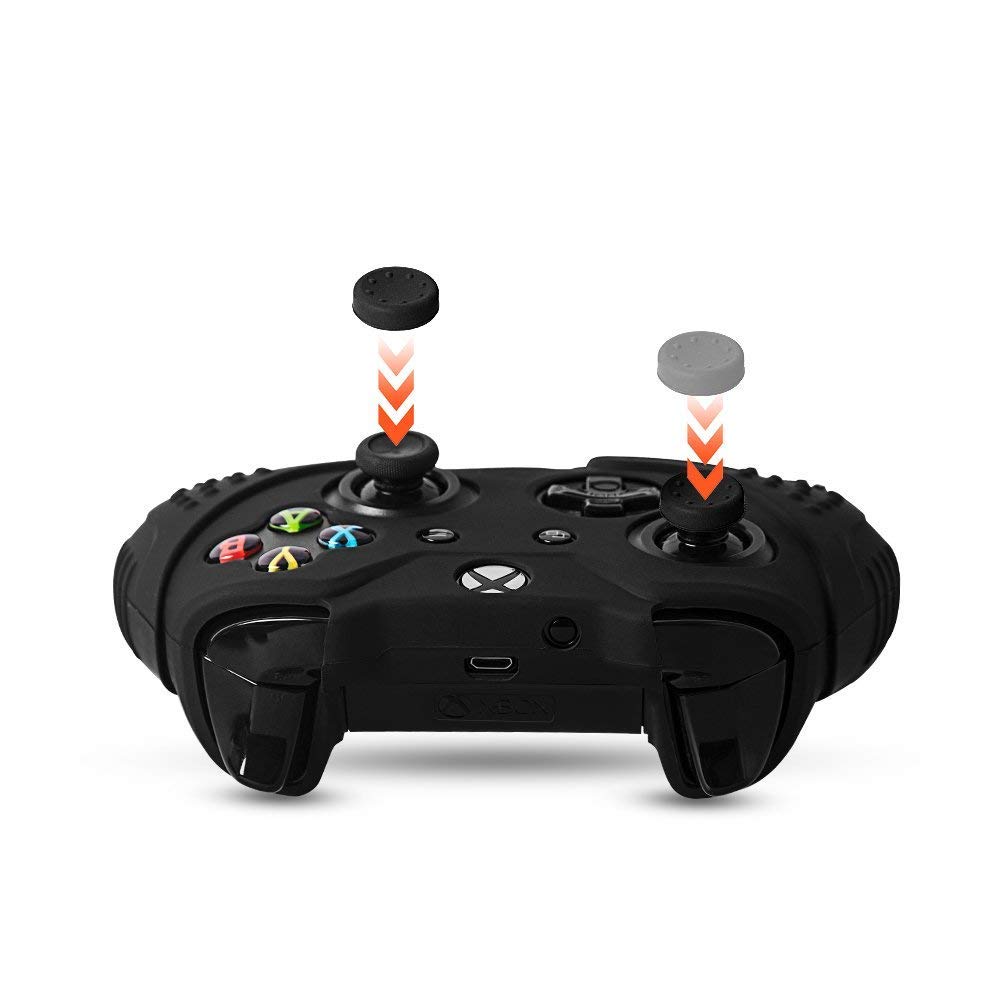 Cybcamo Silicone Skin Cover Grip Set for Xbox One X & One S Controller, Anti-slip Protector Case for Microsoft Xbox 1 Controller with 8 Thumbstick Caps (Black)