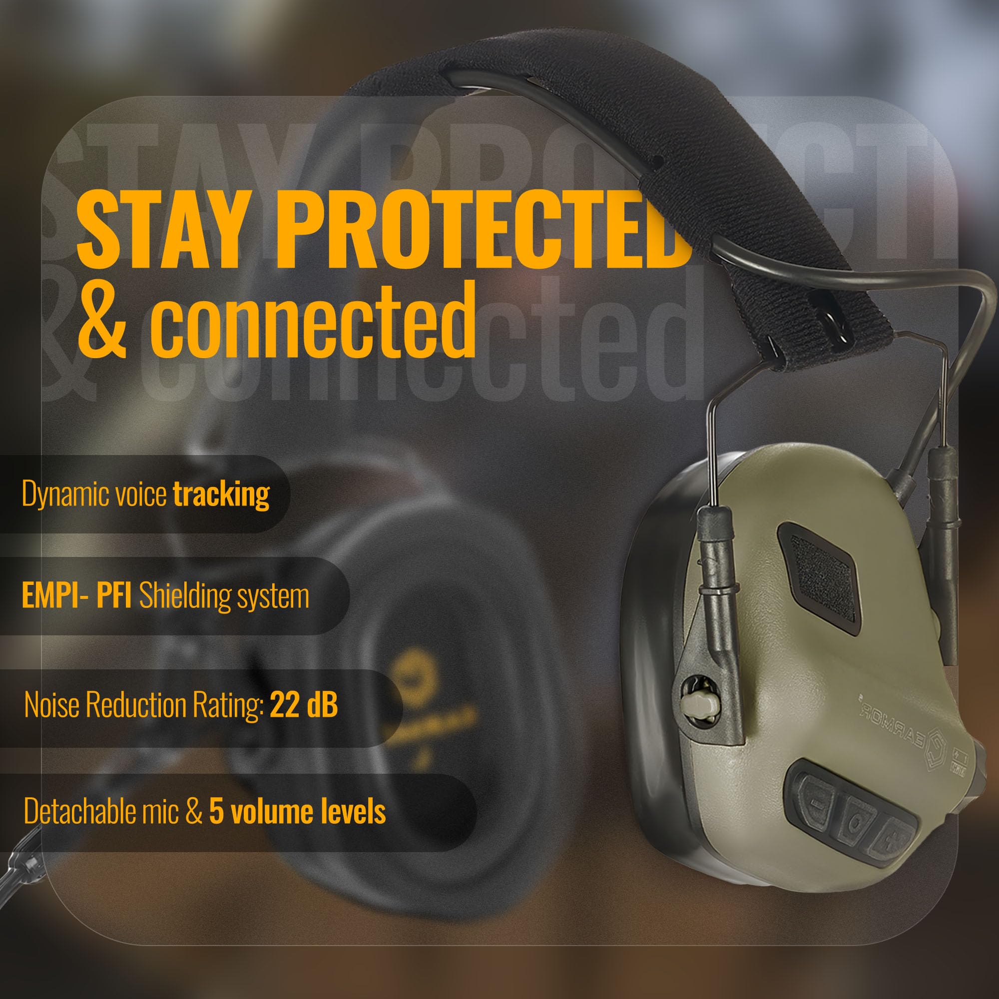 EARMOR M32 Tactical Headset Hunting & Shooting Earmuffs with Microphone, Sound Amplification, Nato TP120 Jacket, Green