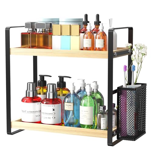 LEMIKKLE Bathroom Countertop Organizer, Bathroom Counter Perfume Tray and Vanity Organizer,Skincare Organizers for Vanity with Basket,Storage Organizers for Bathroom, Kitchen, Dresser