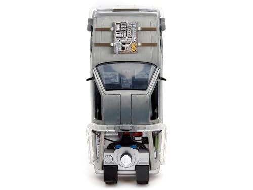 Delorean Brushed Metal Time Machine (Train Wheel Version) with Lights Back to The Future Part III (1990) Movie Hollywood Rides Series 1/24 Diecast Model Car by Jada 34996