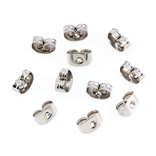 Earring Backs Locking 100pc 4x6mm Stainless Steel Ear Nut Clutch Earring Stoppers Post Stud Earrings Backs DIY Jewelry Findings Hypoallergenic Secure