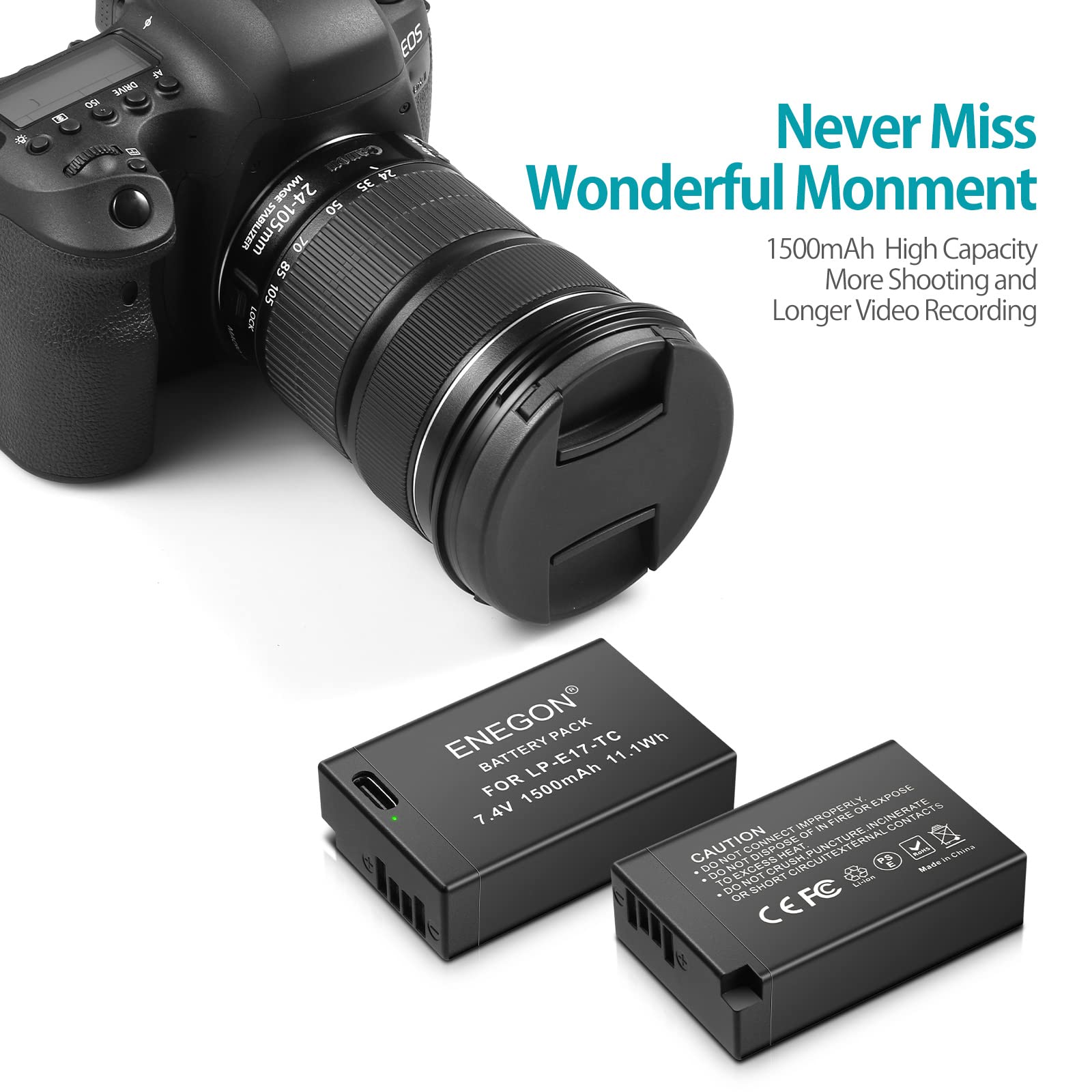 ENEGON 2-Pack LP-E17 Replacement Type-C Direct Charging Port Battery for Canon EOS R50 RP R10 R8,Rebel T8i, T7i, T6i, T6s, SL2,SL3, EOS M3, M5, M6, EOS 200D,77D,750D,760D,800D,8000D,Digital SLR Camera