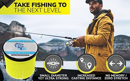 Reaction Tackle Braided Fishing Line Hi Vis Green 20LB 150yd