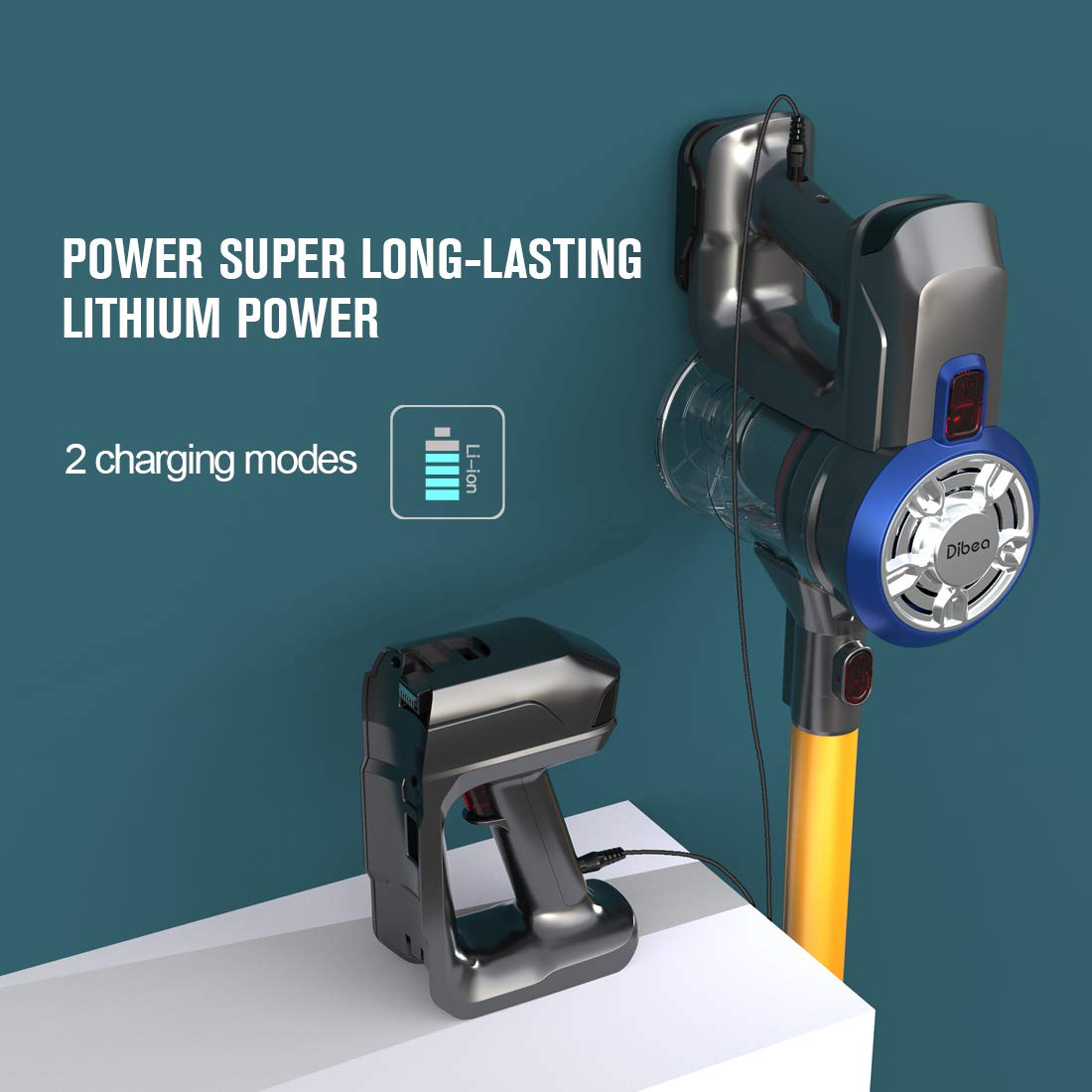 Dibea Cordless Stick Vacuum Cleaner Powerful Suction Rechargeable Lightweight 2 in 1 Handheld Car Vacuum with Mini Motorized Brush for Hard Floor, Carpet
