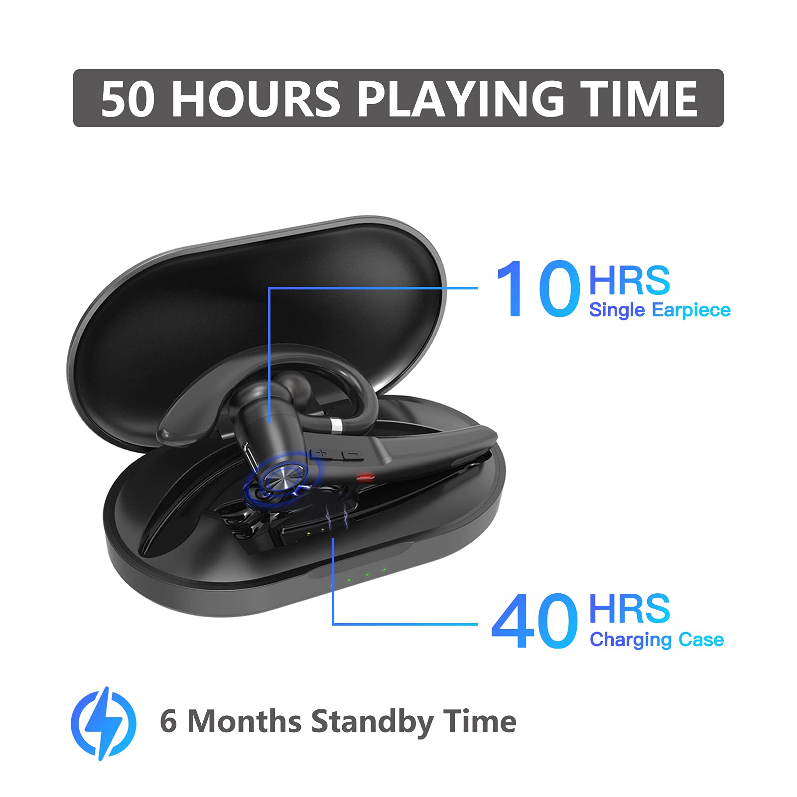 Tonstep Bluetooth Earpiece, Bluetooth Headset with MIC, Trucker Bluetooth Headset 50 Hours with Charging Case, in-Ear Headphones Wireless Earphones for Business,Office and Driving (Black-g1)