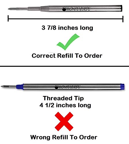 Monteverde Soft Roll Ballpoint Refills Compatible with Montblanc Pens, Gel Ink, 5 Pack, Bulk Packed, Medium Point, M43 (Black)