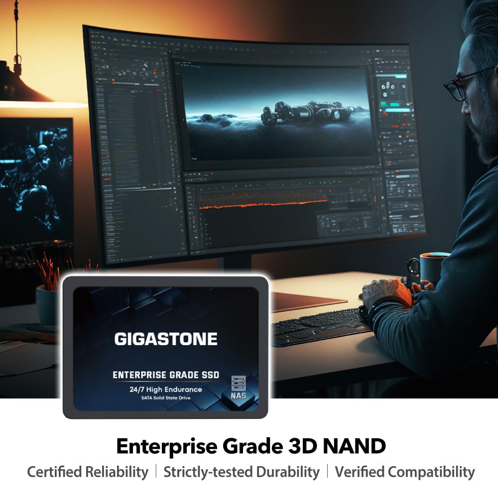 Gigastone Enterprise SSD 2TB NAS SSD Drive Cache (2-Pack) 24/7 Durable TLC High Endurance Business Server Data Center RAID Network Attached Storage 2.5" SATA Internal Solid State Hard Drives