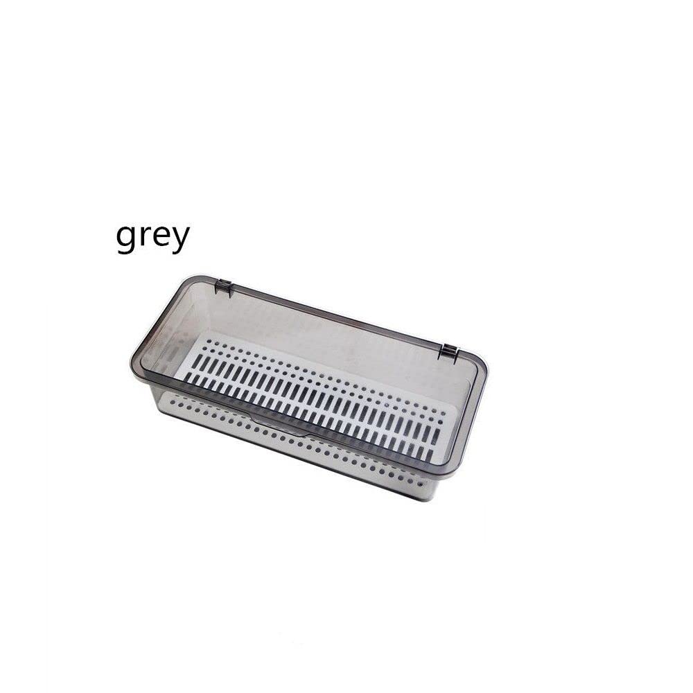 Flatware Plastic Tray With Lid Kitchen Cutlery and Utensil Storage Container with Cover- Proof Dinnerware Holder(grey)