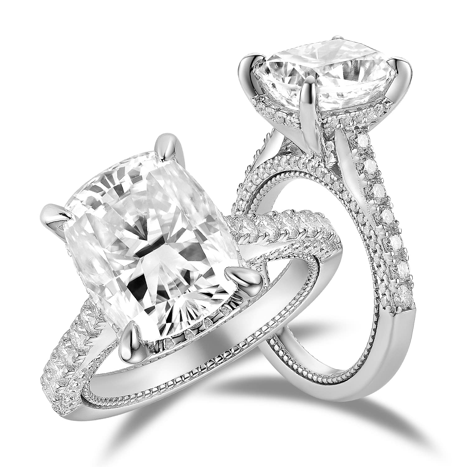 DovEggs Moissanite Engagement Rings for Women 5ct 9x11mm G-H-I Color Elongated Cushion Cut Moissanite Hidden Halo Vintage Wedding Ring14k Gold Quality Sterling Silver（8.5）