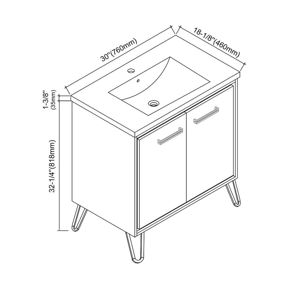 owell 30" Single Bathroom Vanity Set - White Resin Basin with Wood Vanity-Two Doors with Handles and Two Shelves |Gloss -White