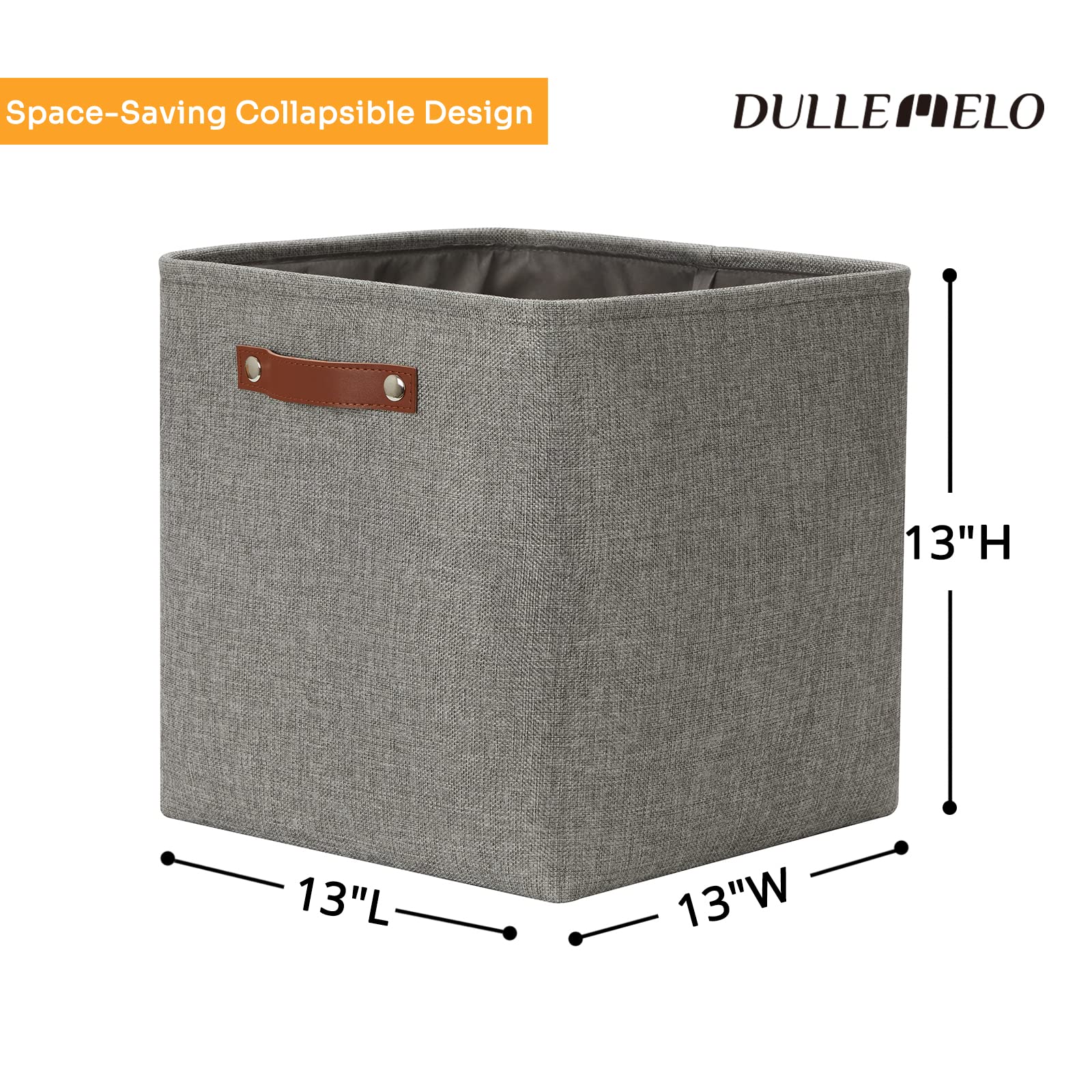 DULLEMELO Collapsible Bundle Baskets 2 Narrow Baskets 15"x6"x5.5" + 4 Cube Baskets 13"x13"x13"(Grey)