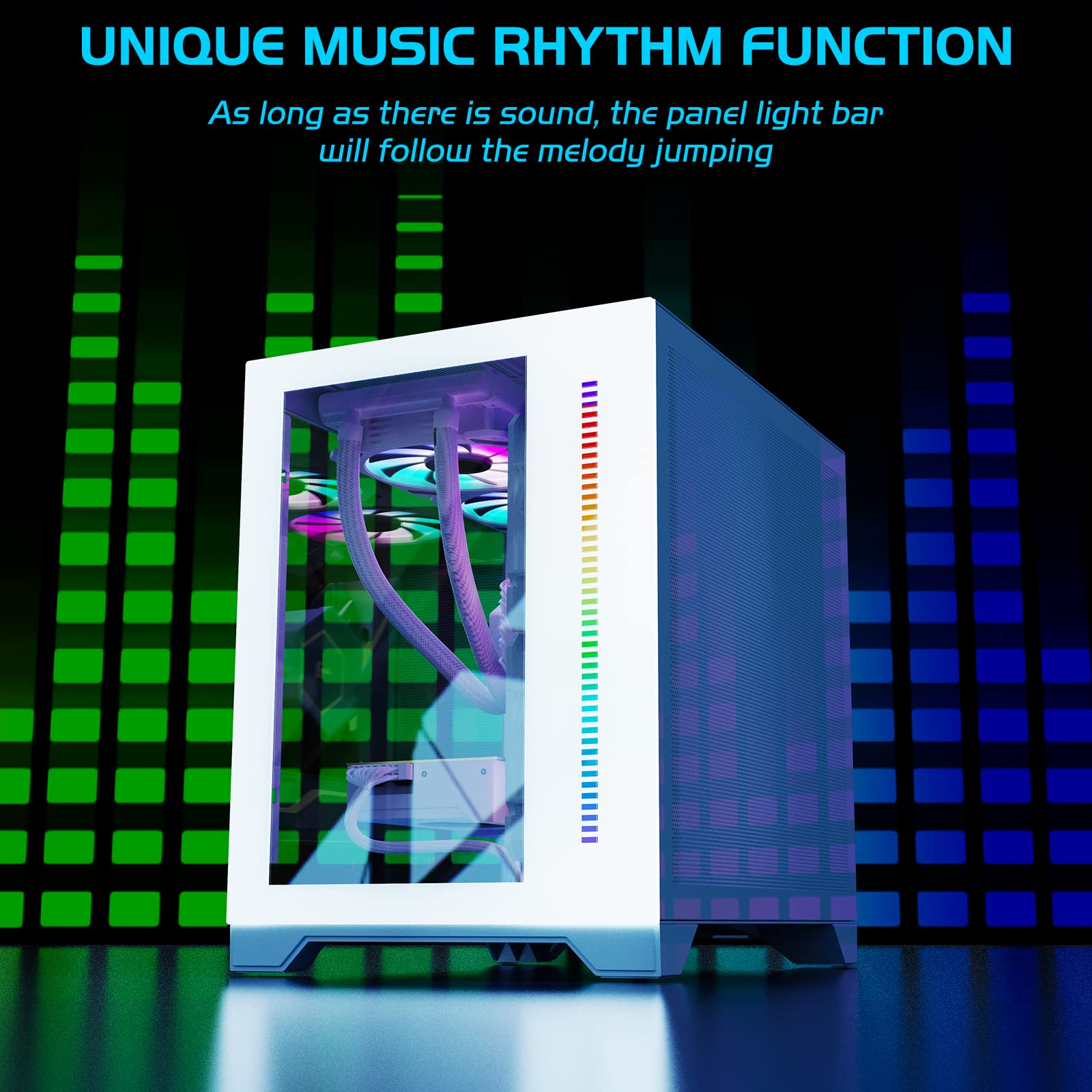 GIM Micro ATX Case, Mini-ITX Gaming PC Case 2 Tempered Glass Panels & Front Panel Mini Tower Computer Case USB 3.0 I/O Port, Rhythm Surround Light, Water-Cooling Ready
