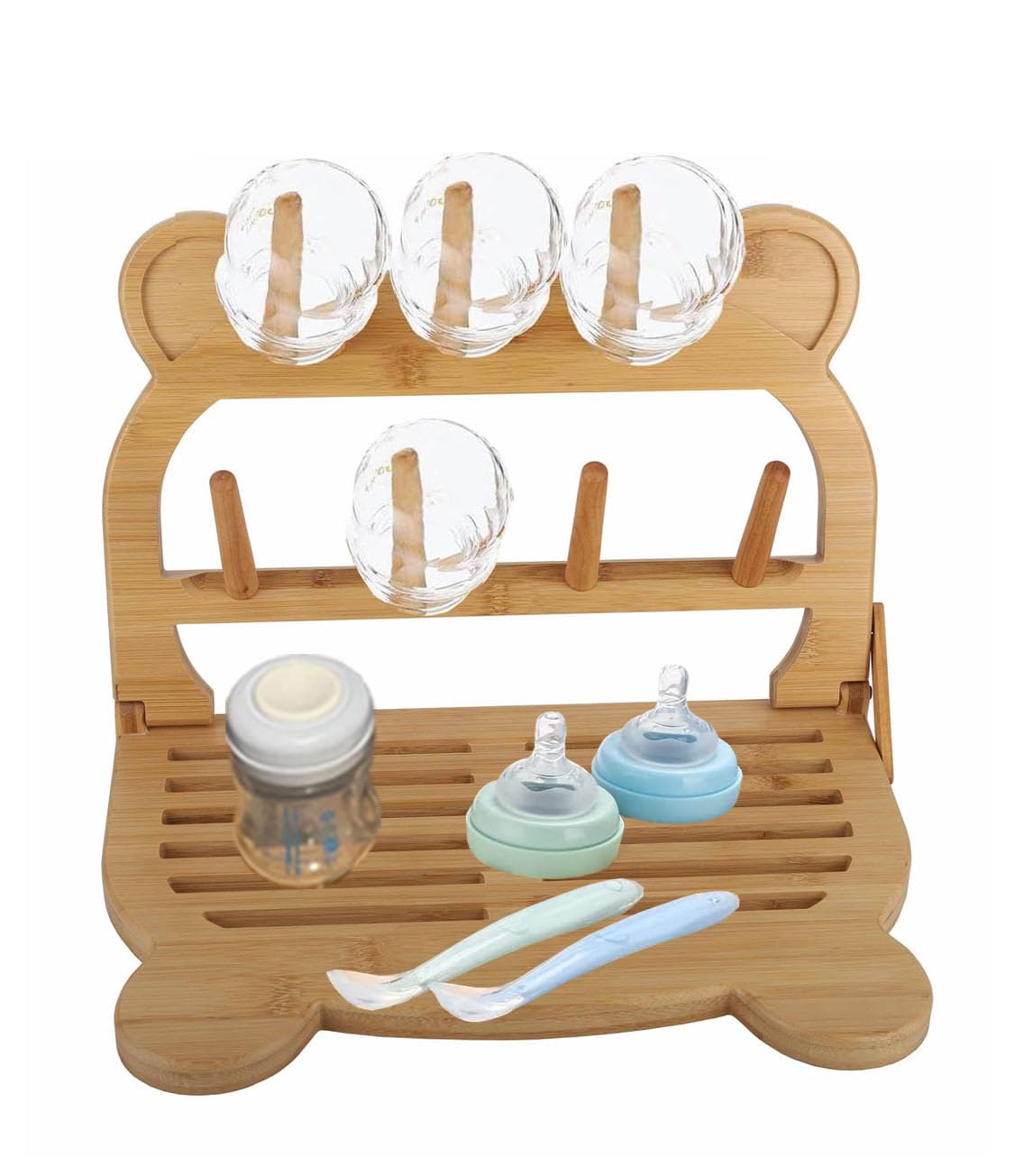 Eforwest Baby Bottle Drying Rack Bamboo, Space Saving Countertop Drying Rack Waterproof Bottle Dryer Holder with Anti-Slip Rubber Pad for Bottles, Nipples, Pump Parts, Cups