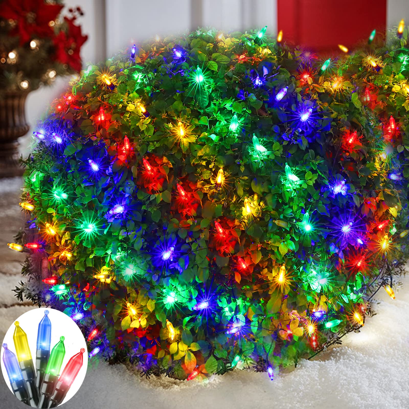 Efunly LED Christmas Net Lights for Bushes Outdoor,100 LED 5ftx5ft Waterproof 8 Modes Connectable Mesh Lights for Bushes,Garden,Yard,Trunk,Outdoor Indoor Christmas Decorations (Multi-Colored)