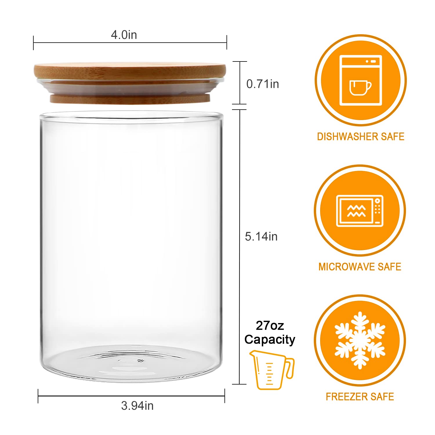 Datttcc 6 Pack Glass Food Storage Jars,27oz Glass Jars with Airtight Bamboo Lids for Pantry Organization and Storage, Suit for Kitchen Canning Cereal,Candy,Cookie,Flour,Coffee and More