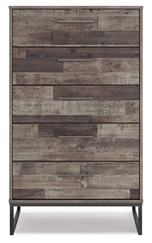 Signature Design by Ashley Neilsville Industrial 5 Drawer Chest of Drawers with Smooth-Gliding Drawers and Safety Stop, Gray