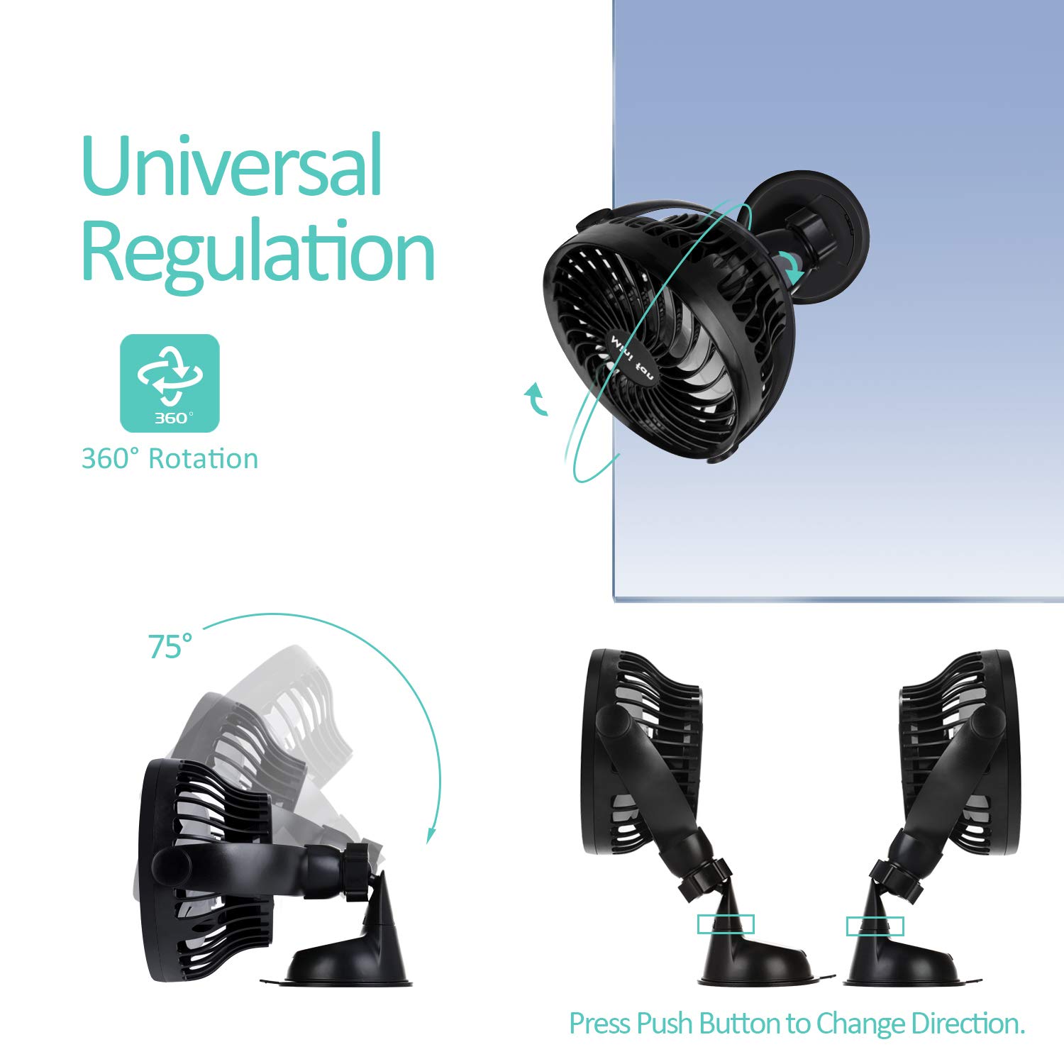 COMLIFE Battery Operated Kitchen Fan with Suction Cup, 2200mAh Capacity Rechargeable Wall Fan, Personal USB Fan with Strong Airflow, 4 Speeds, 360°Rotation, Must Have for Kitchen Cooking In Summer