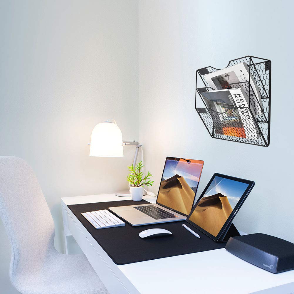 EASEPRES Mail Organizer Wall Mount, 5 Tier Metal Chicken Wire Hanging File Holder Office Storage and Organization