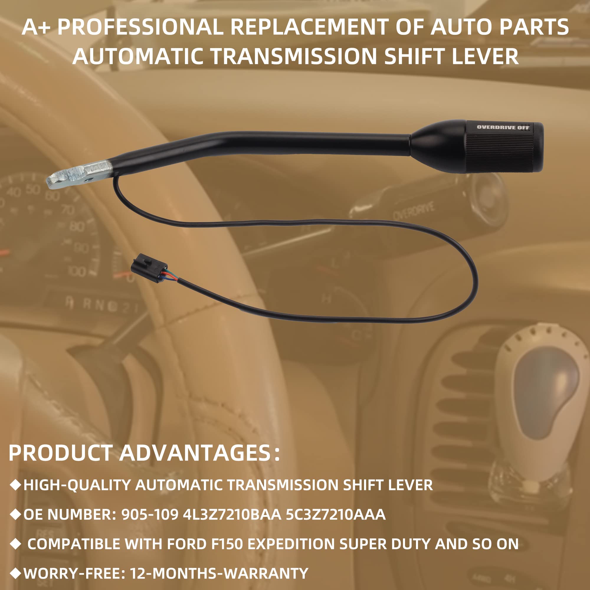 Dasbecan Automatic Transmission Shift Lever Compatible with Ford E150 - E450 F150 F250 F350 Excursion Lincoln Replace 4L3Z-7210-BAA 5C3Z-7210-AAA 905-109