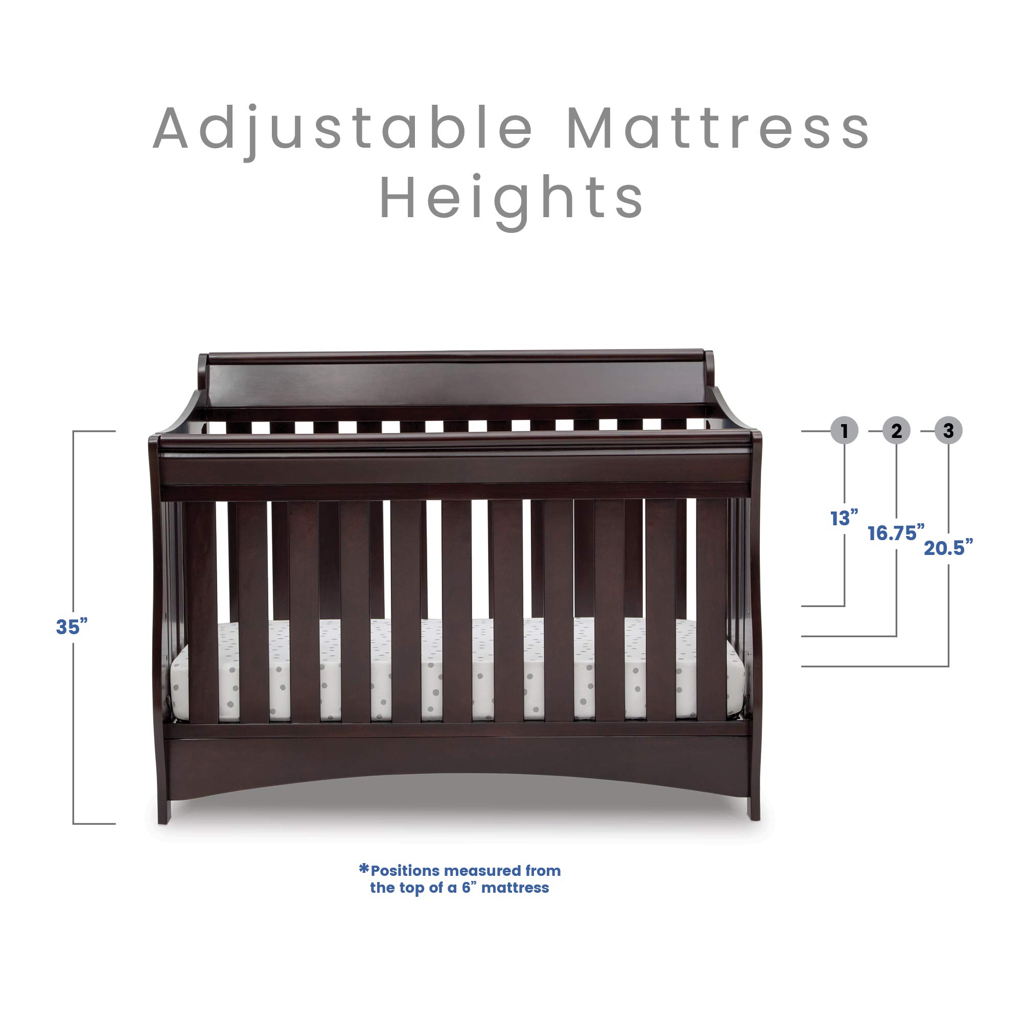 Delta Children Bentley S Series Deluxe 6-in-1 Convertible Crib, Dark Chocolate