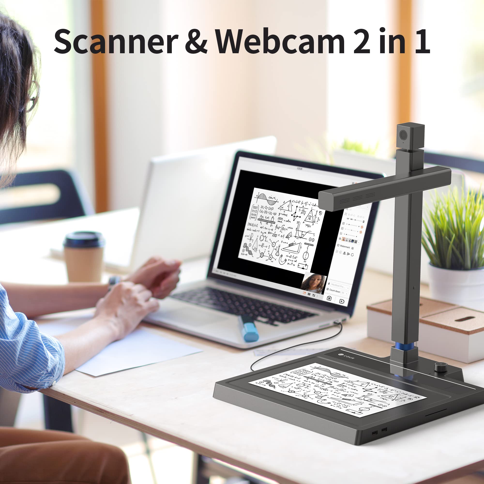 CZUR Shine 500 Surface Pro DC Document Scanner, 5MP Document Camera + 2MP Webcam+ Working Surface, A4 Scanner for Computer/Laptop, 180+ Languages OCR, Fast Scan 1s/Page, for PC/Mac