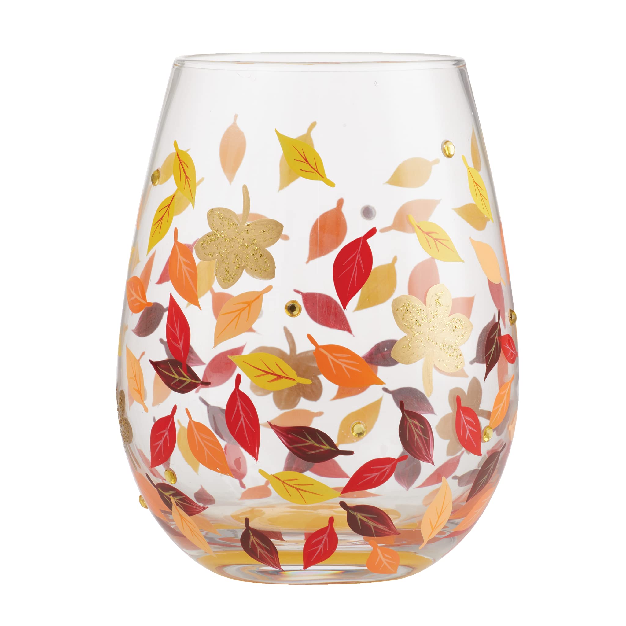 Enesco Designs by Lolita Leaves-a-Million Hand-Painted Artisan Stemless Wine Glass, 20 Ounce, Multicolor