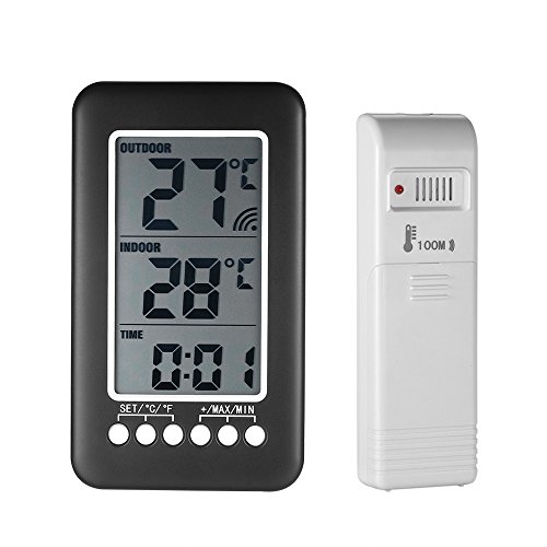 Indoor Outdoor Thermometer, LCD â/â Wireless Digital Thermometer with 200ft/100m Range Temperature Sensor