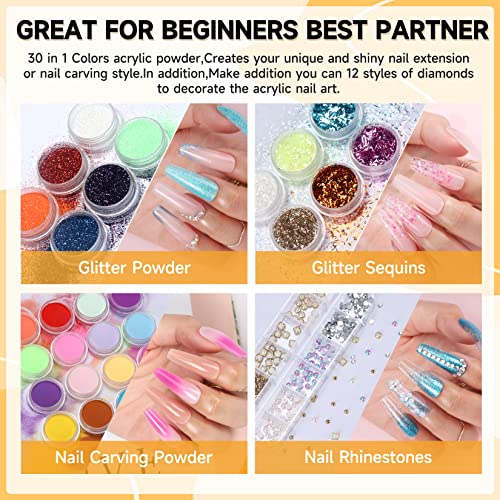 Morovan Acrylic Nail Kit with Drill - Professional Nail Kit Acrylic Set with Everything for Beginners Glitter Acrylic Powder for Nail Extension DIY Complete Starter Set
