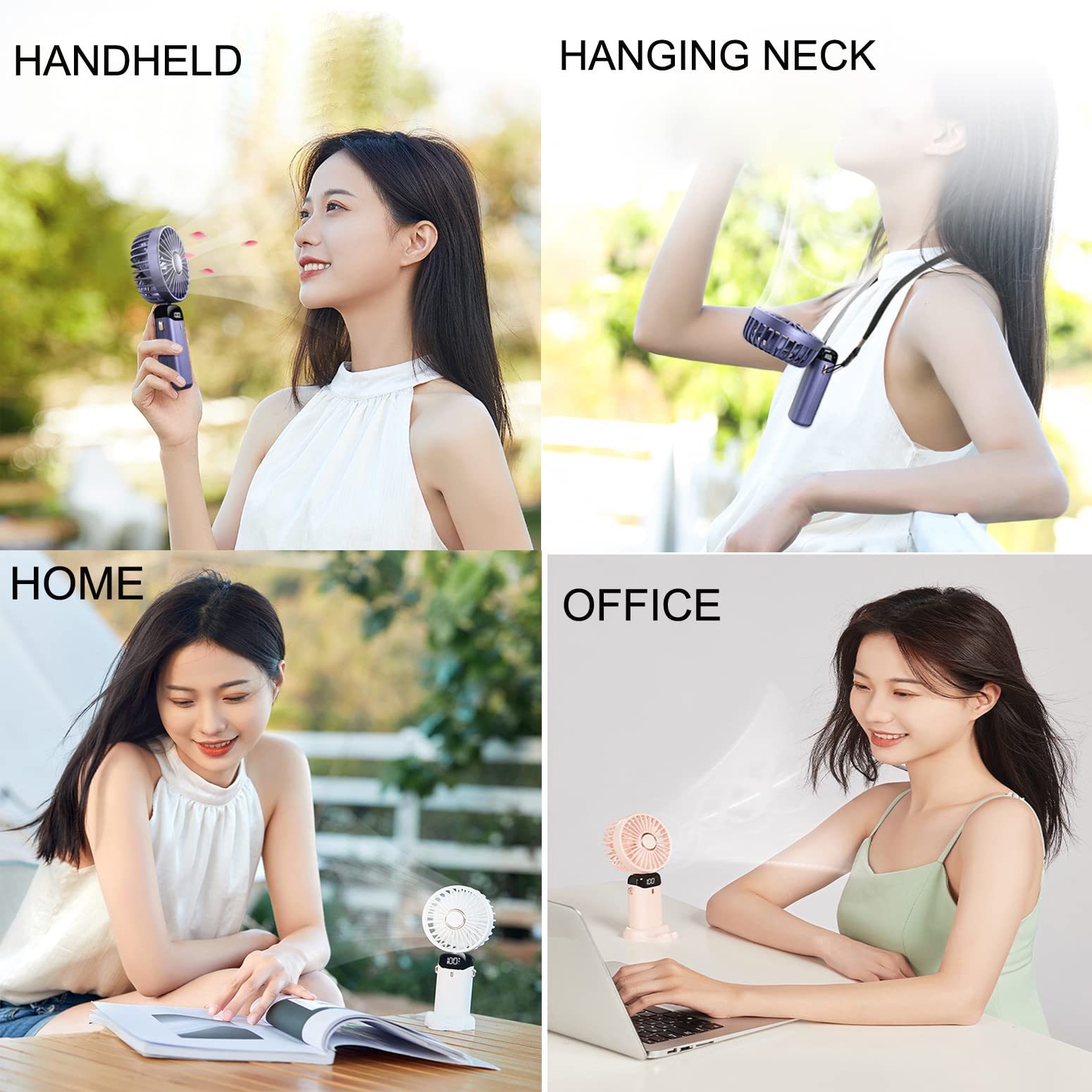 DMDFAN Mini Handheld Fan, Portable Personal Fan Hanging Neck Fan 90° Adjustable USB Rechargeable 5000mAh Small Desk Fan 5 Speed for Home Office Travel (5000mAh, Navy Blue)