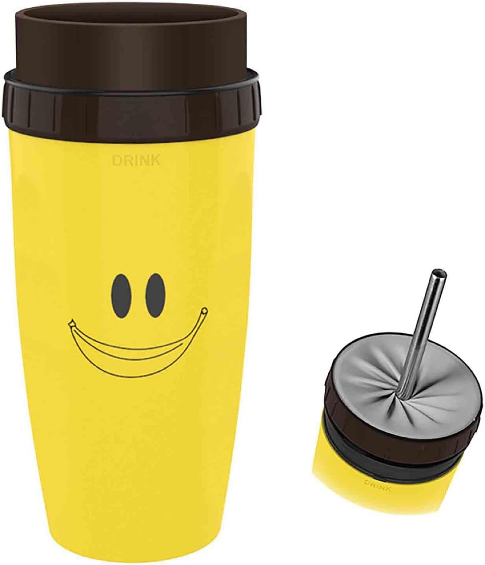 Twizz Cup, Twizz Travel Mug with Straw, Twizz Coffee Cup, Unique Twist Leak Proof Design, Twizz Coffee Cup Aperture Mug with Straw Double Silicone (YELLOW-Smile face)