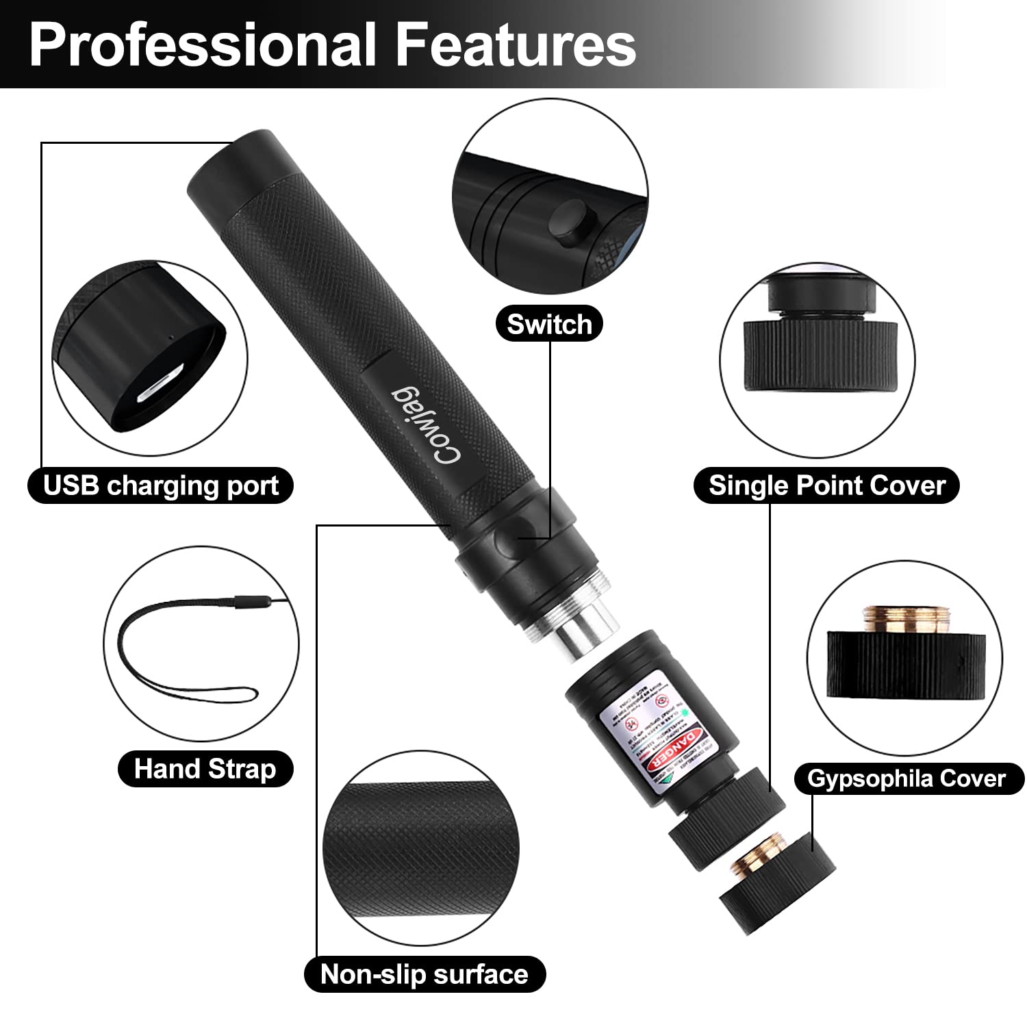 Cowjag Laser Pointer High Power, Long Range 10,000 ft Red Powerful Handheld Flashlight with Adjustable Focus, Red Laser Pointer for Night Astronomy Outdoor and Hiking(Red Light)