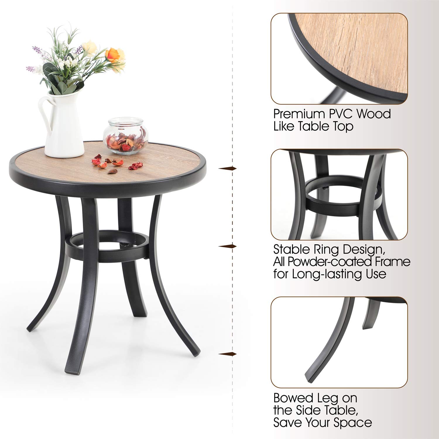 PHI VILLA Outdoor Patio Dining Set of 3, Heavy Duty Spring Dining Chairs and Round Table Bistro Furniture Set with Movable Red Cushioned Seats for Garden & Lawn