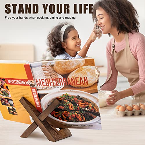 PUERSI Cookbook Stand for Kitchen, Recipe Book Holder for Kitchen Counter, Wooden Cookbook Holder, Rustic Cook Book Holder Stand - Rustic Brown