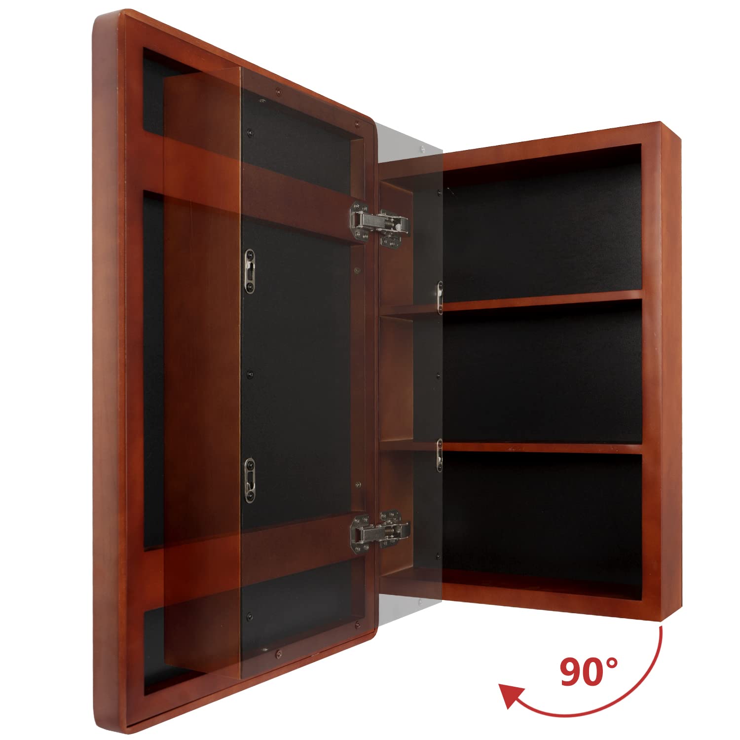 Medicine Cabinet Bathroom Mirror, 24''x16'' Farmhouse Wood Frame Bathroom Medicine Cabinet with Mirror, Vanity Mirrors Recess or Surface Mounted Installation (Brown)