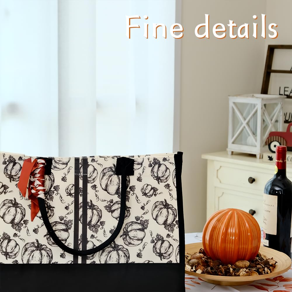 CROWNED BEAUTY Fall Canvas Tote Bag with Zipper Pocket Personalized Gift for Women, Pumpkins Leaves Beach Bag CT53