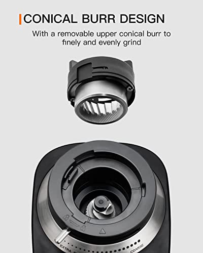 Electric Conical Burr Coffee Grinder, Adjustable Burr Mill with 19 Precise Grind Setting, Stainless Steel for Drip, Percolator, French Press, Espresso and Turkish Coffee Makers