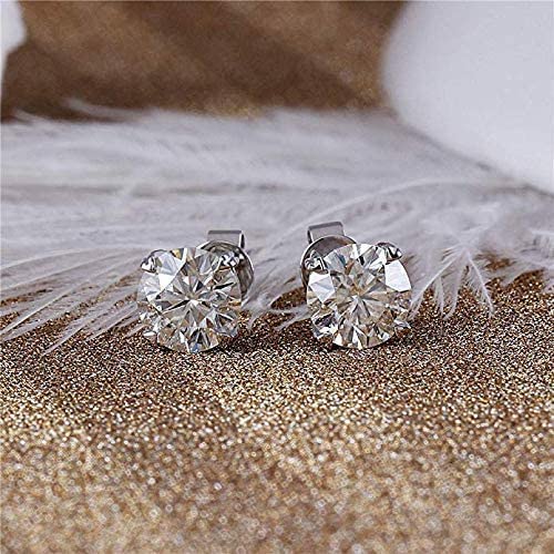 DovEggs Solid 14K White Gold Moissanite Screw Back Earrings for Women 2ct 6.5mm G-H-I Color Heart Arrows Cut Moissanite Stud Earring