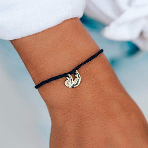 Pura Vida Gold Sloth Charity Wildlife Bracelet - 100% Waterproof, Adjustable Band - Coated Charm, Black