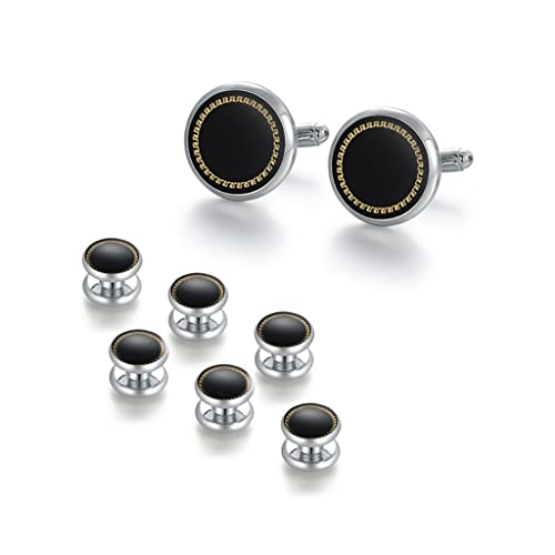 EODNSOFN Wedding Man Cuff Link Set Man Shirt Cufflinks Cufflink Shirts Studs Button and Cufflinks for Mens Tie Clips (Color : Black)