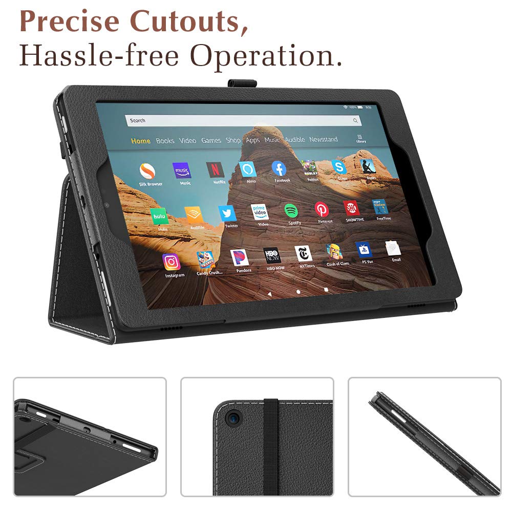Dadanism All-New Amazon Fire HD 10 Tablet Case (9th Generation - 2019 Release) / (7th Generation - 2017 Release), Folio Cover Slim Stand for 10.1 Inch Cover - Black