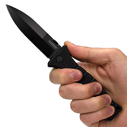 Kershaw XCOM Military-Style Pocketknife; 3.6-inch Black-Oxide Coated Blade and 8Cr13MoV Steel, Spearpoint Blade, Sharpened One Side, and Glass Filled Nylon Handle, Manual Open, Reversible Pocketclip