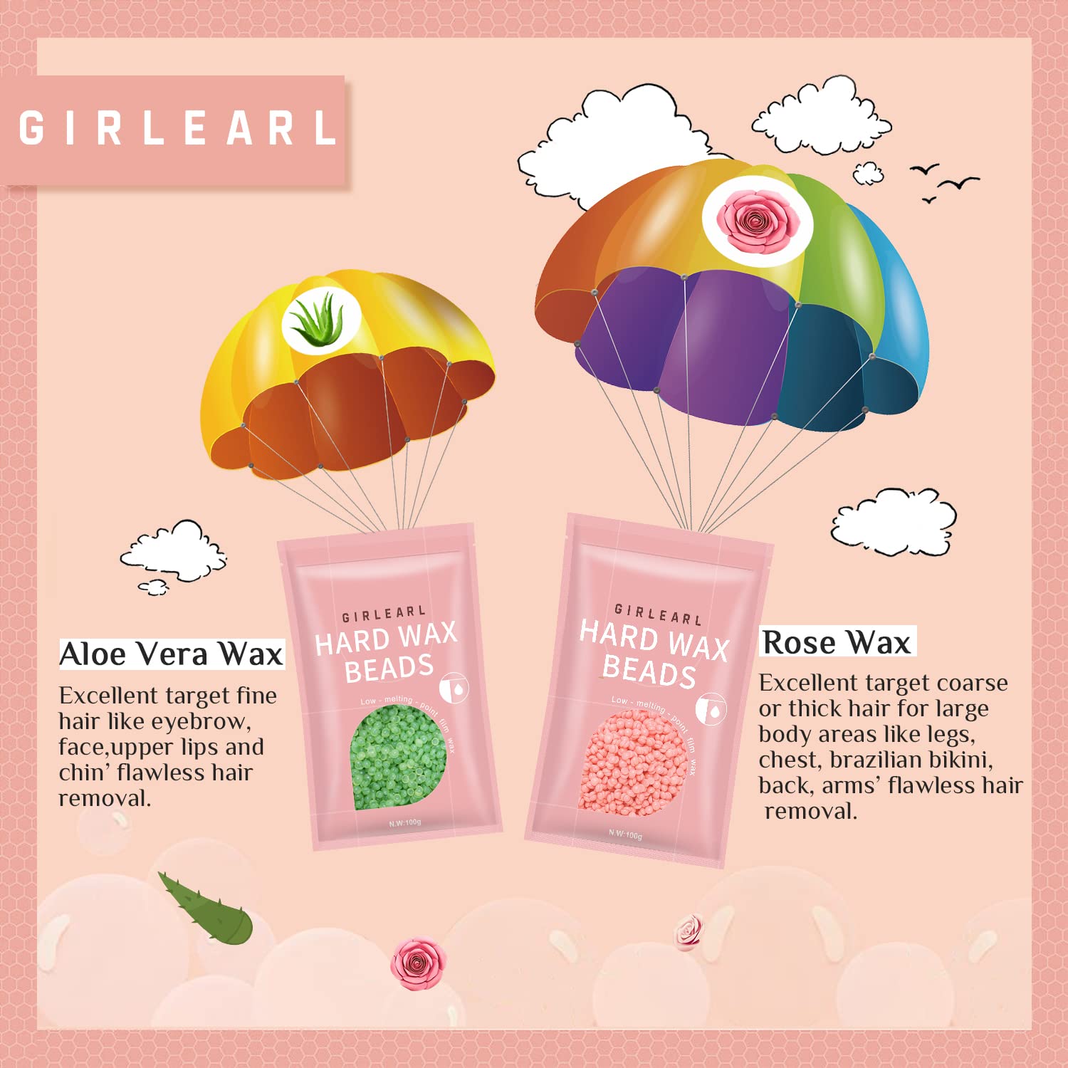 GIRLEARLE Waxing Kit for Hair Removal at Home with Hard Wax Beads