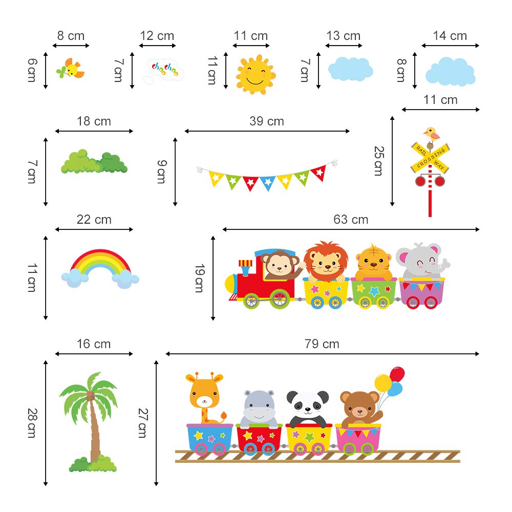decalmile Animal Train Wall Decals Jungle Themed Wall Stickers Baby Nursery Kids Bedroom Wall Decor