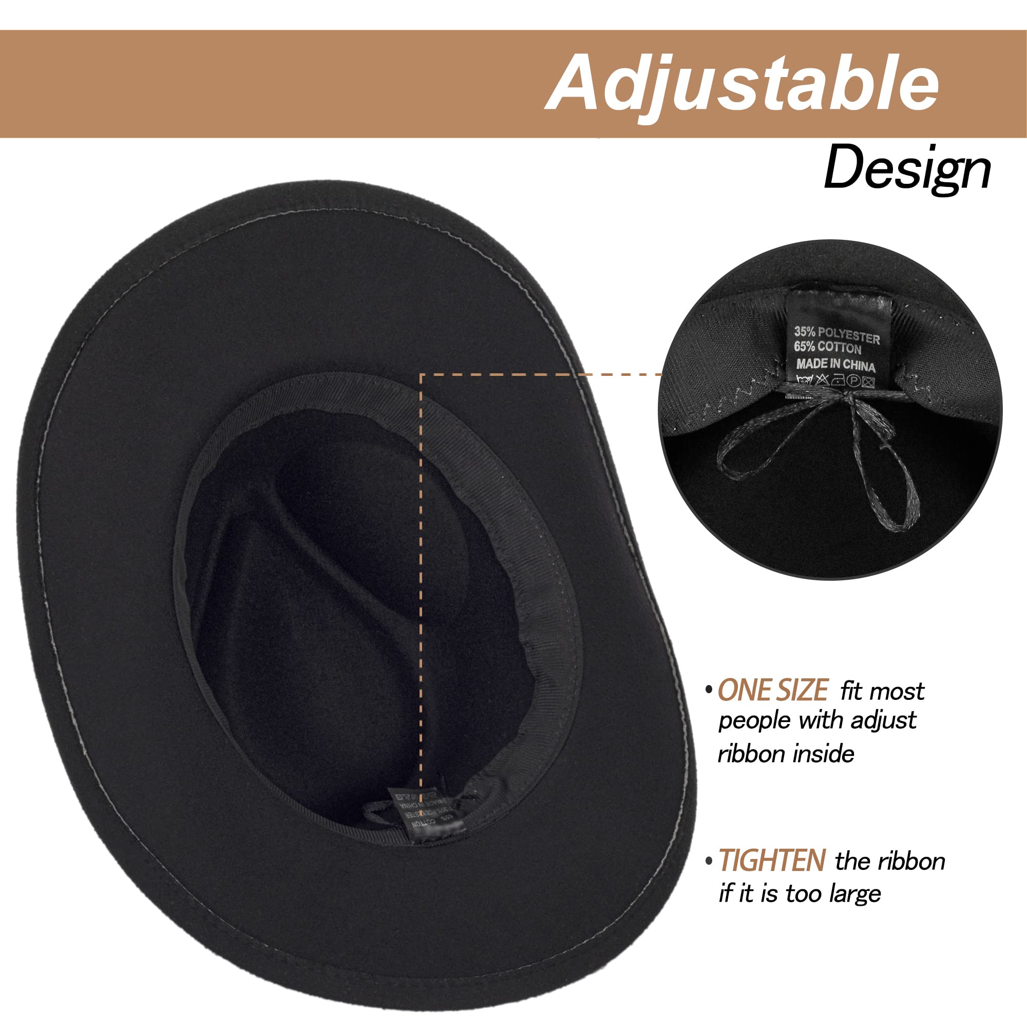 Eohak Womens Western Cowboy Hats Studded Pinched Western Cowgirl Hats Wide Brim Fedoras Hat with Belt Buckle (Size: M-L) (US, Alpha, Medium, Black)