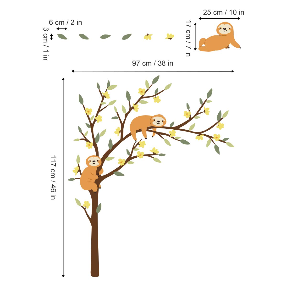 decalmile Large Tree and Sloths Wall Decals Kids Wall Stickers Baby Nursery Childrens Bedroom Wall Decor (Tree Size: 46 Inches)