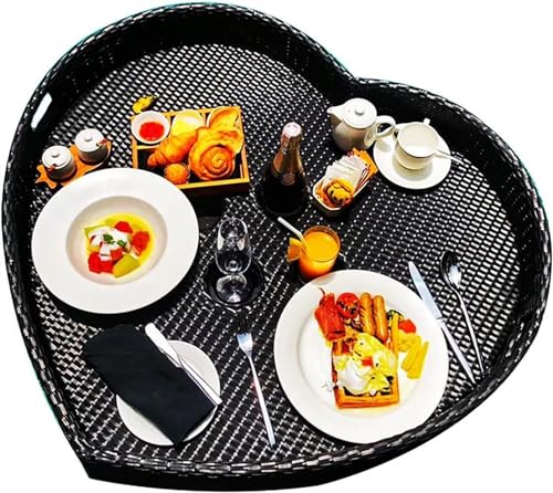 Floating Tray Floating Serving Tray DIY Floating Tray, Heart Rattan Woven Floating Serving Tray Table, Swimming Pool Float for Sandbars, Spas, & Parties (Color : Black)
