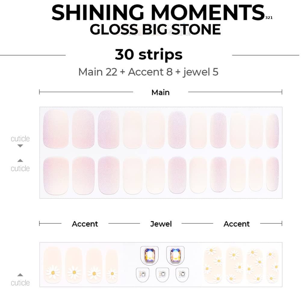 Dashing Diva Gloss Big Stone - Gel Nail Strips]100% CURED ULTRA SHINE GEL NAIL(2 Different Designs 35+35strips) SHINING MOMENTS+EMERAID CREAM 321/27, Gray, 70 Piece Set