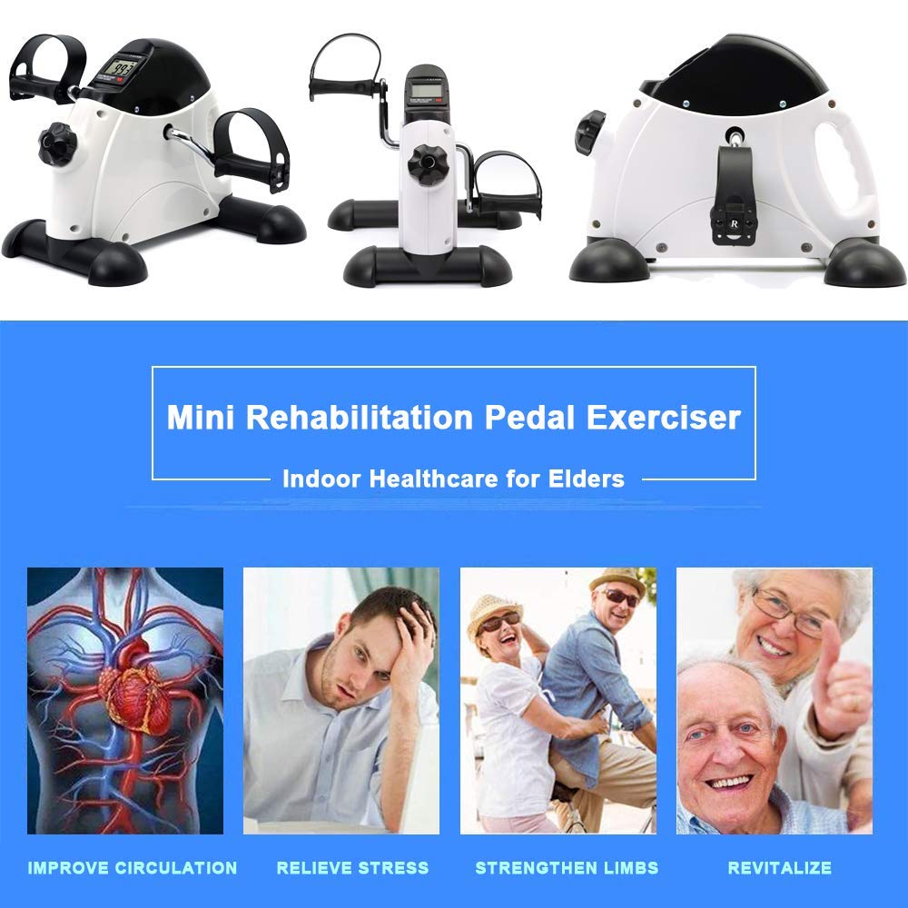 DECELI Under Desk Bike Pedal Exerciser - Portable Mini Exercise Bike for Arm/Leg Exercise, Mini Exercise Peddler with LCD Display(White)