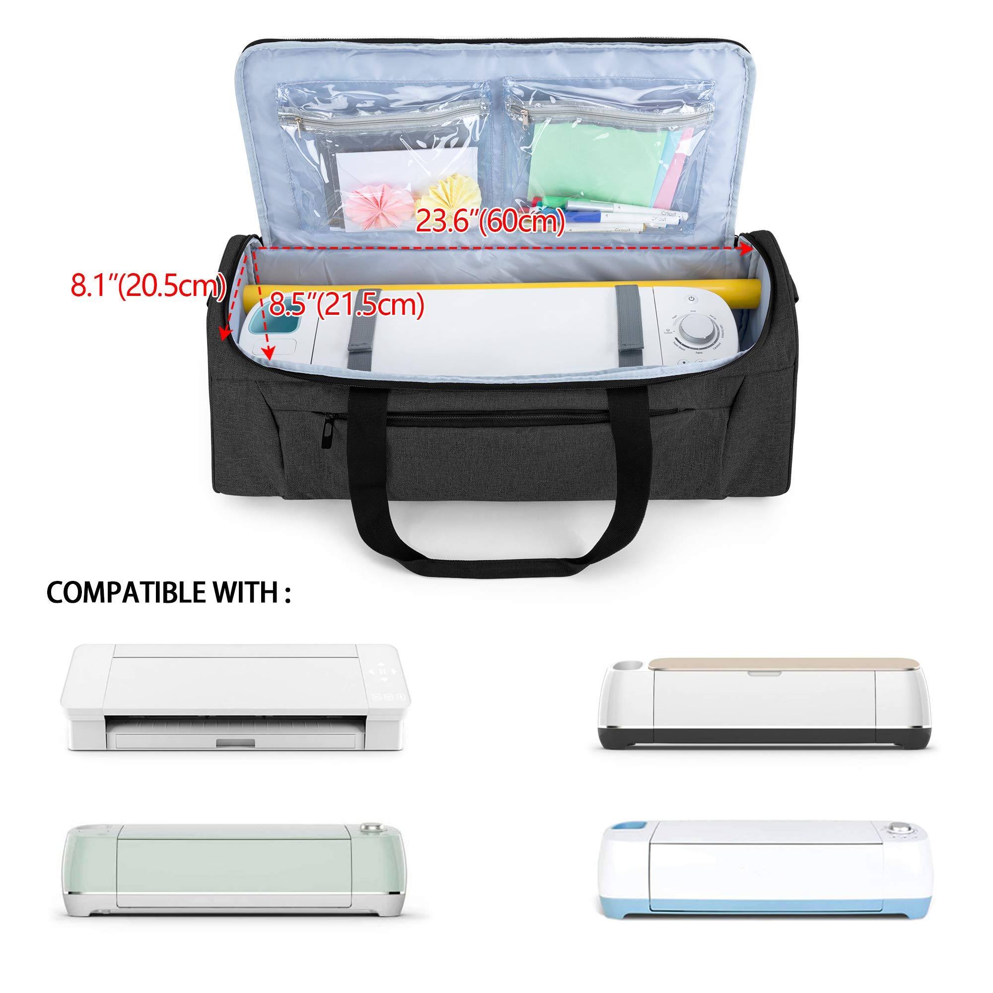CURMIO Carrying Case Compatible with Cricut Explore Air 2, Cricut Maker, Silhouette Cameo 4 and Cameo 3, Craft Storage Bag with Pockets for Die Cutting Machine, Black(Patented Design)
