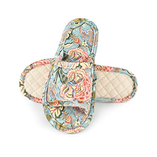 LOOPUINHOM Floral Velvet House Slippers for Women, Lightweight Open Toe Washable Portable Foldable Comfortable Guest Hotel Travel Airplane Spa Slippers Blue(7-8)